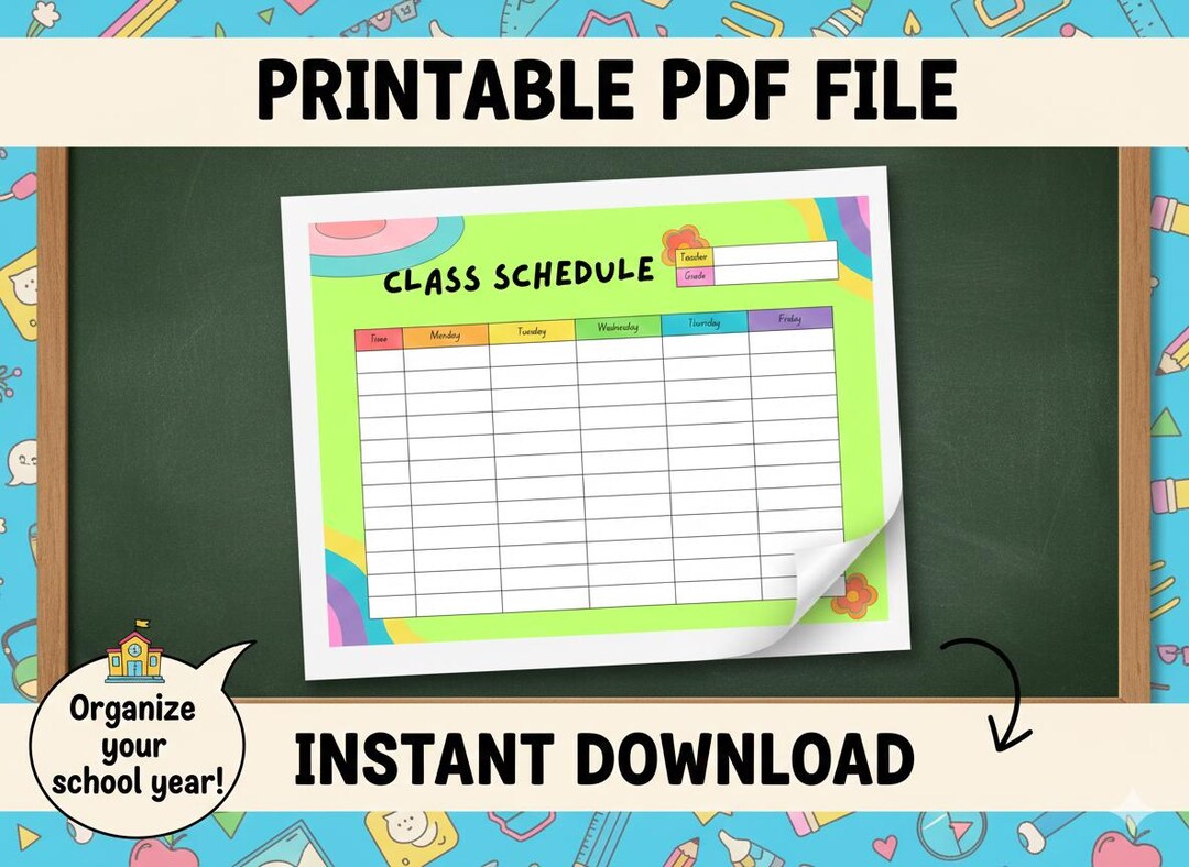 Weekly School Timetable Printable PDF – Colorful Class Schedule ...