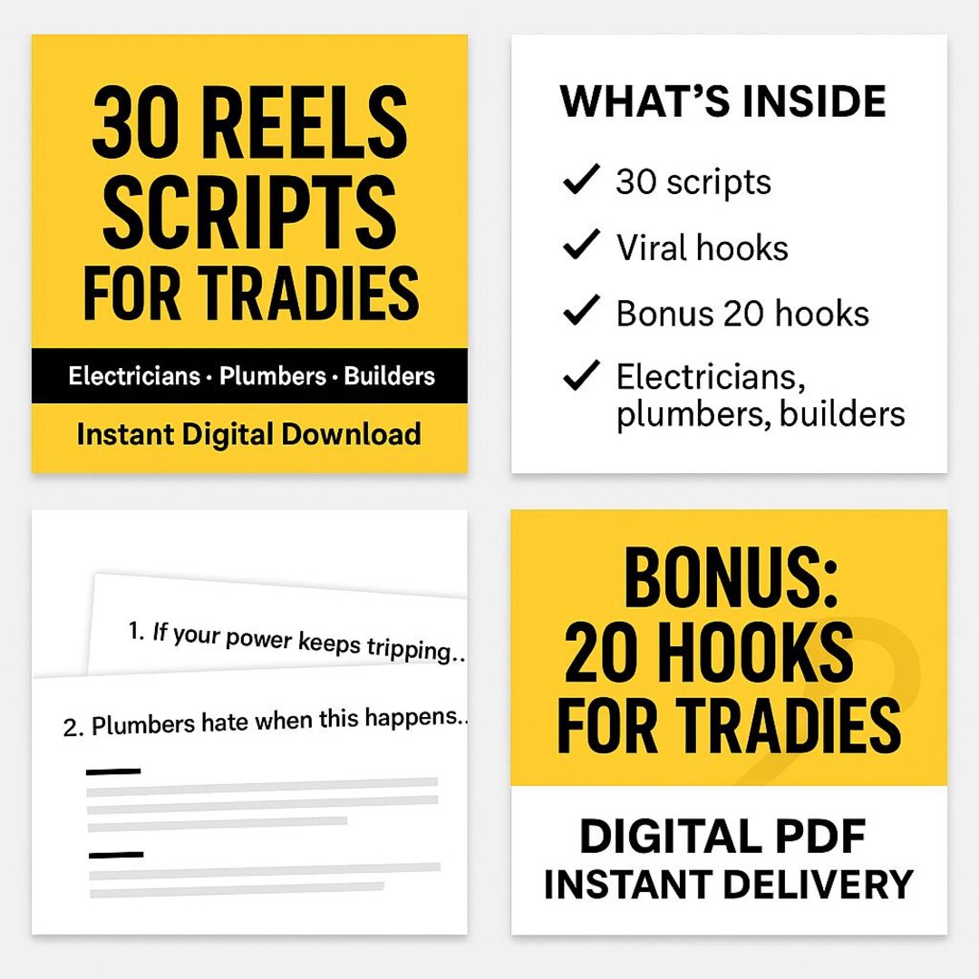 30 Reels Scripts for Tradies | Electricians Plumbers Builders | Viral Short Form Content | Copy ...