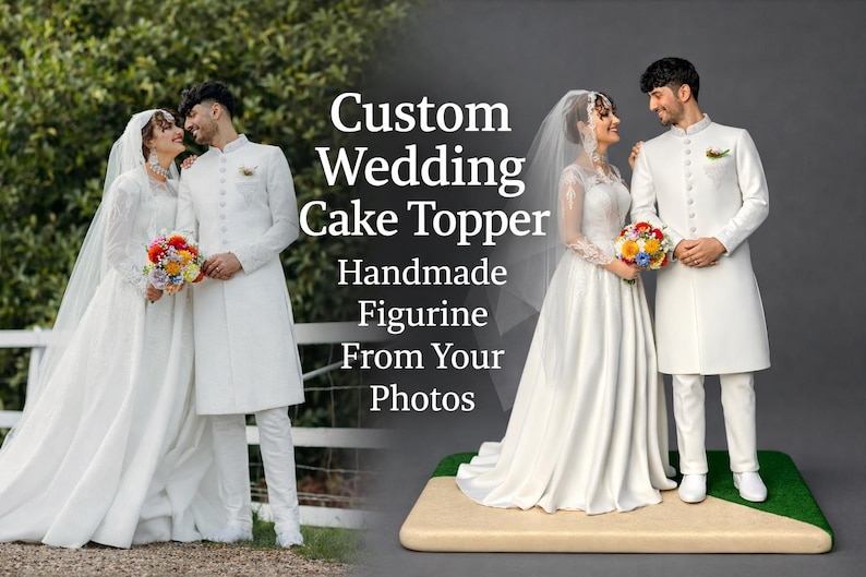 Custom Wedding Figurine Cake Topper, Personalized Bride Groom Sculpture ...
