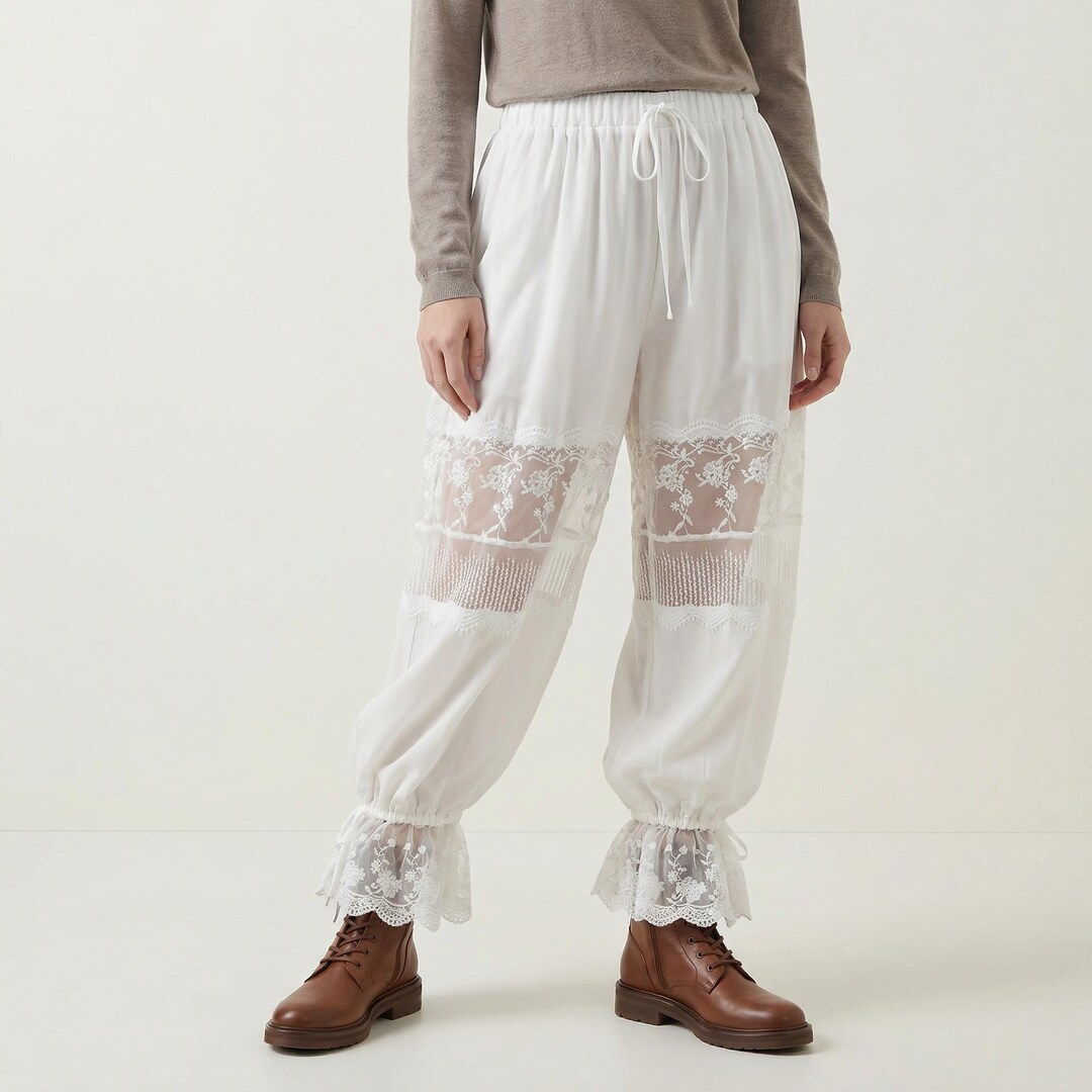 Women High Waist Lace Bloomers | Sheer Patchwork Capri Pants ...
