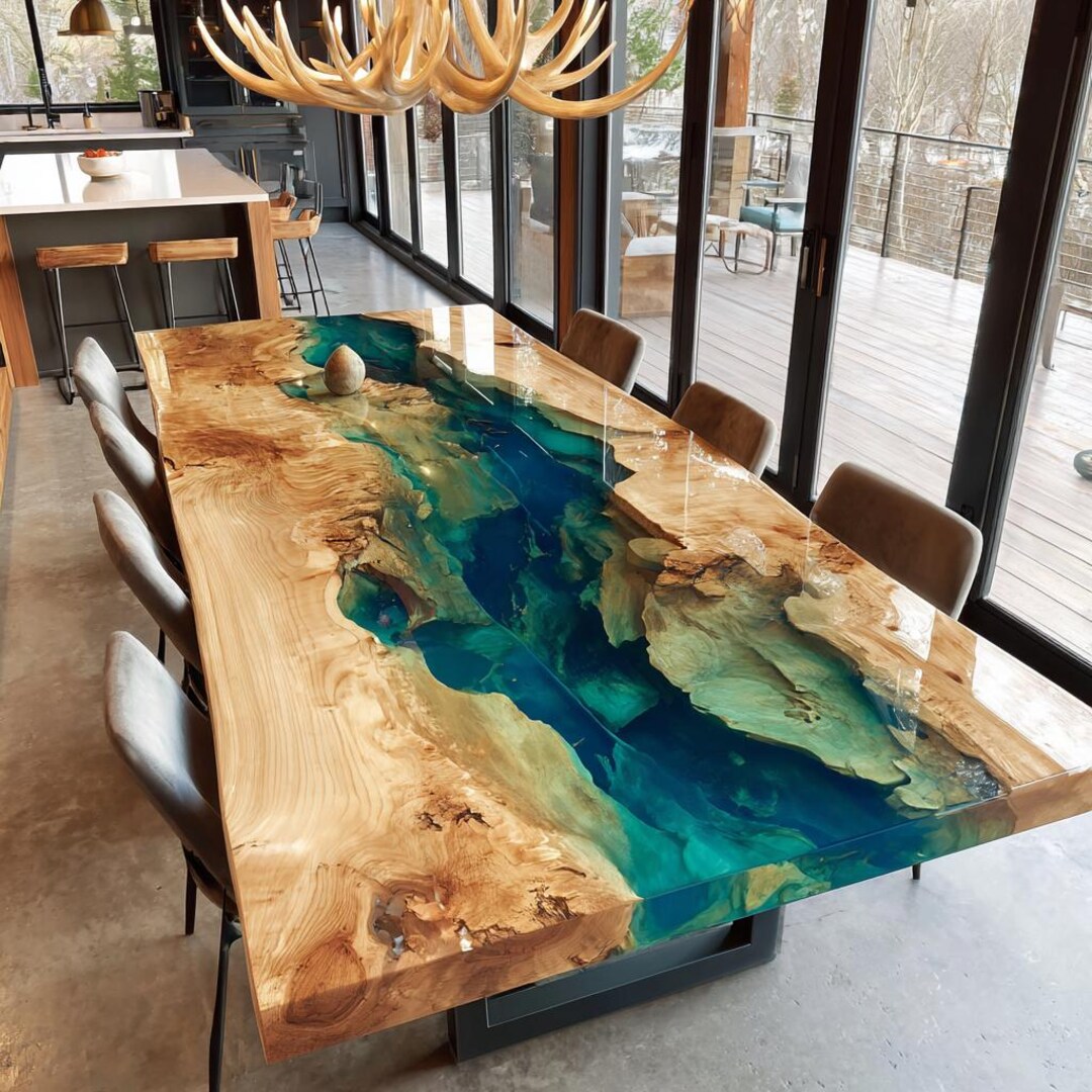 Custom Epoxy Dining Table, Epoxy Resin Dining Table, Live Edge Walnut ...