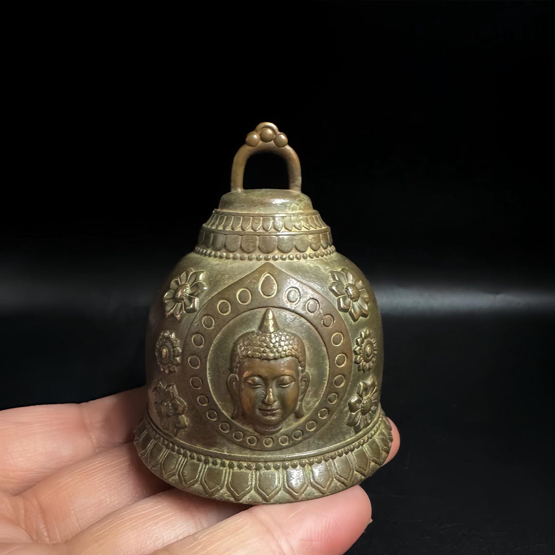 Vintage Brass Buddha Bell Wind Chime | Feng Shui Protection Hanging ...