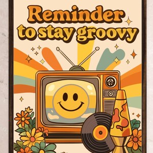 70s Smiley Face TV Art Print, Groovy Retro Decor (digital Download) - Etsy