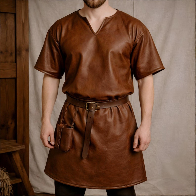 Handmade Brown Leather Viking Tunic | Norse Medieval Tunic for LARP ...