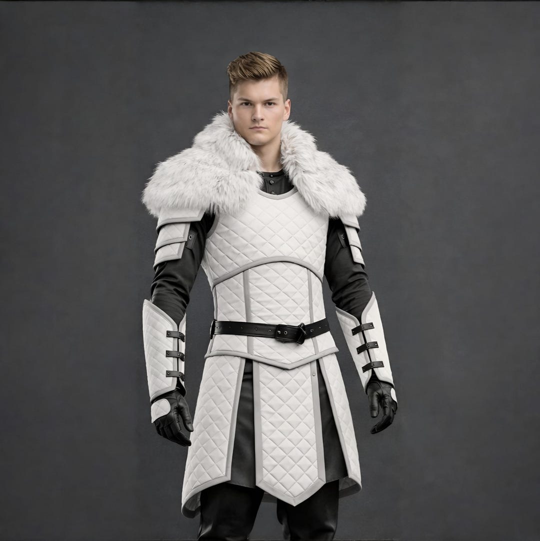 White Leather Medieval Knight Armor With Fur Collar | Fantasy LARP ...