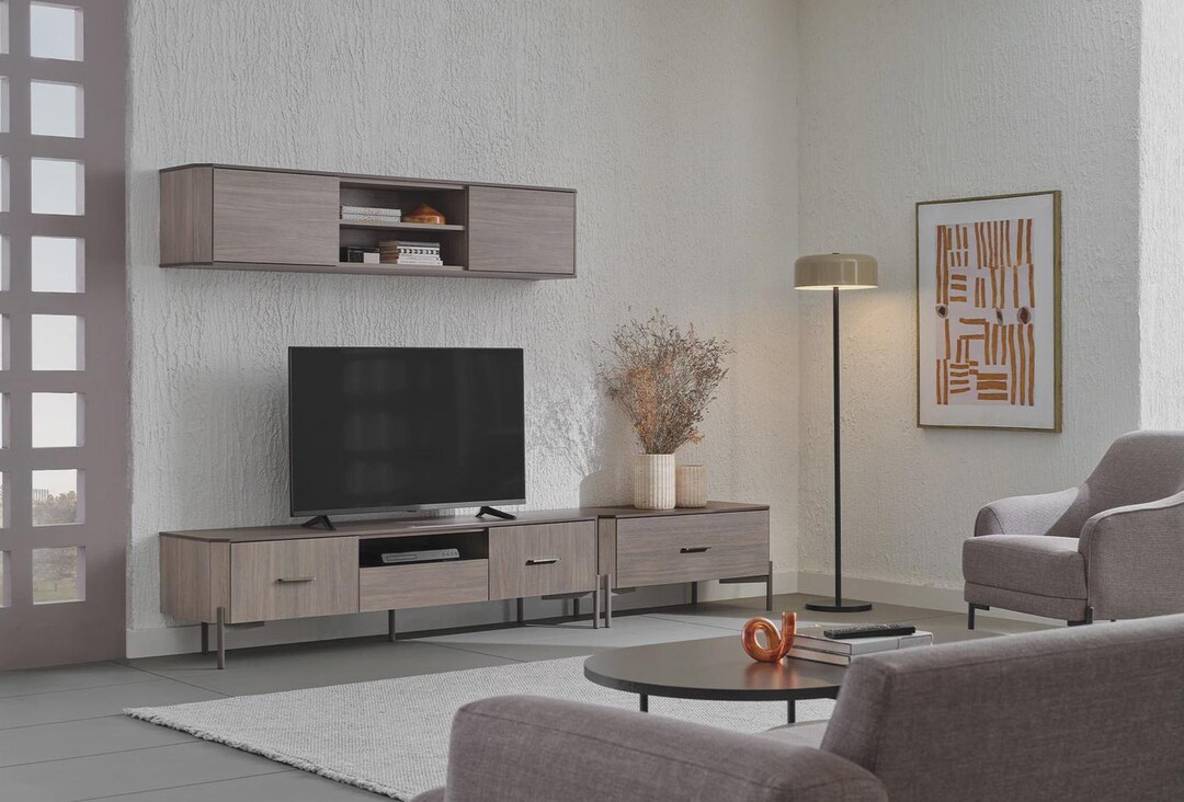 Modern Oak TV Stand Set With Upper Module - Etsy