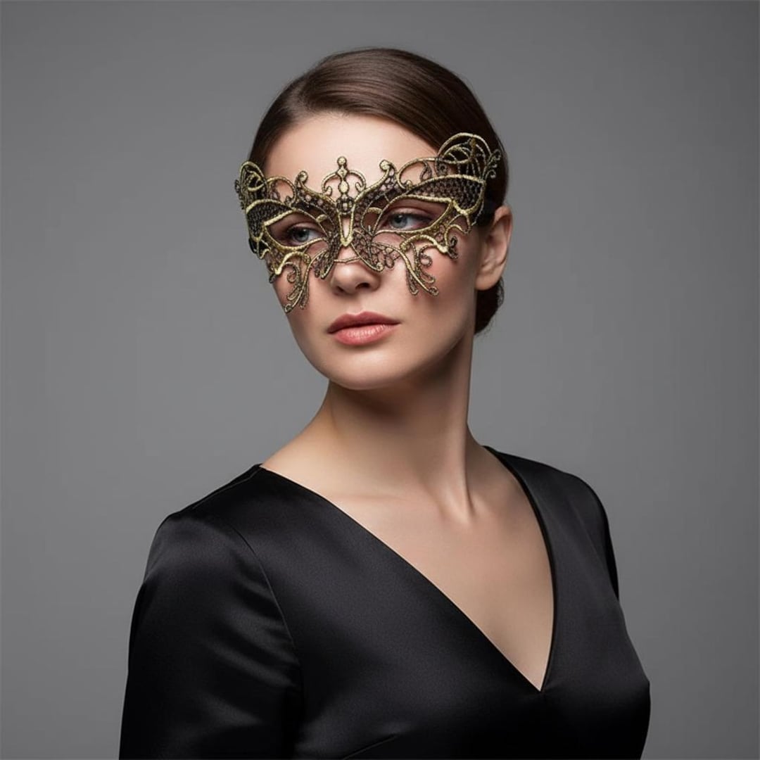 Women Elegant Lace Party Mask | Cosplay Masquerade Facewear | Gold ...
