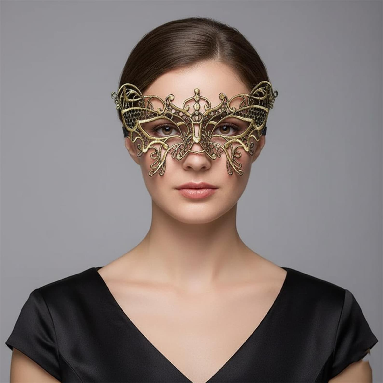 Women Elegant Lace Party Mask | Cosplay Masquerade Facewear | Gold ...