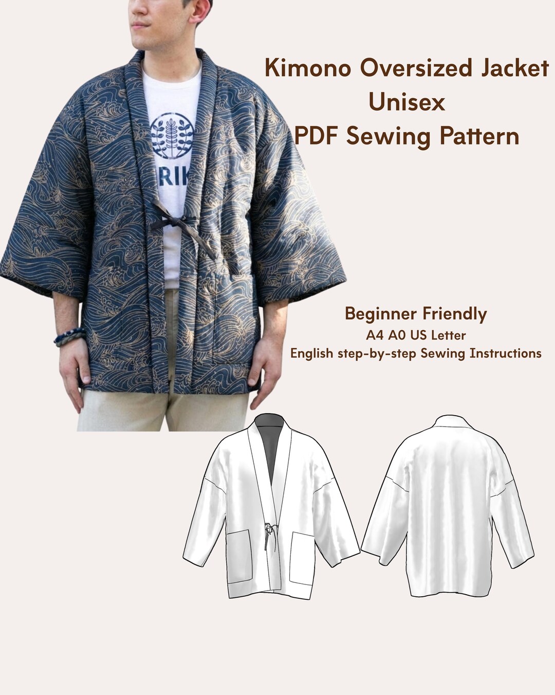 Easy Hanten Jacket PDF Sewing Pattern Spring Transition Kimono Haori ...