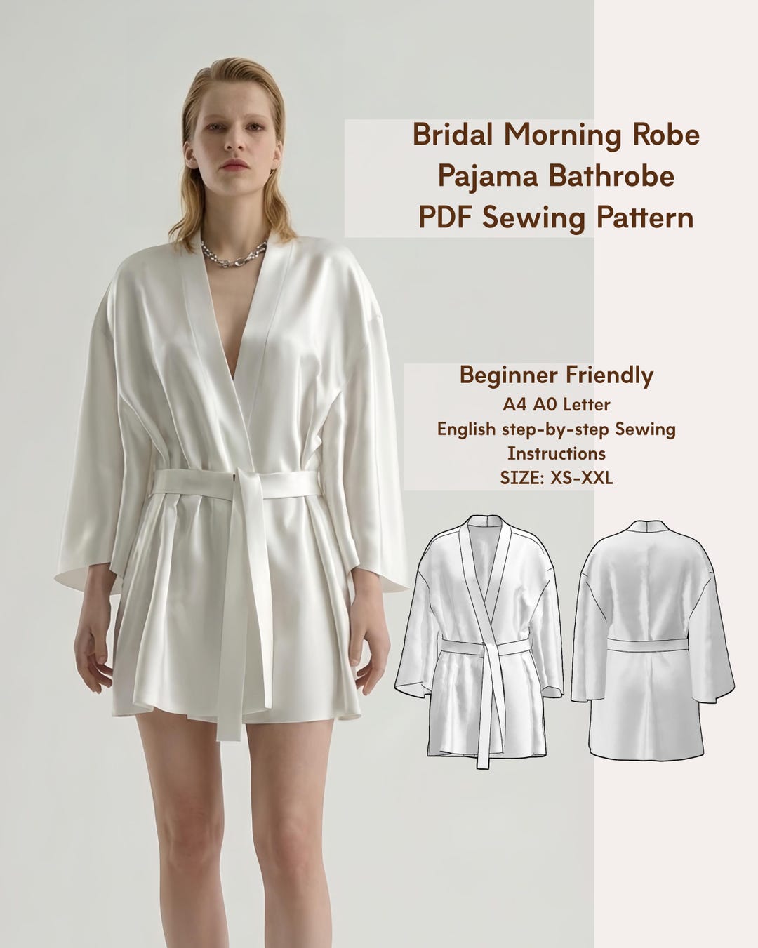 Silk Bridal Morning Wear PDF Pattern Satin Pajama Bath Gown Lounge ...
