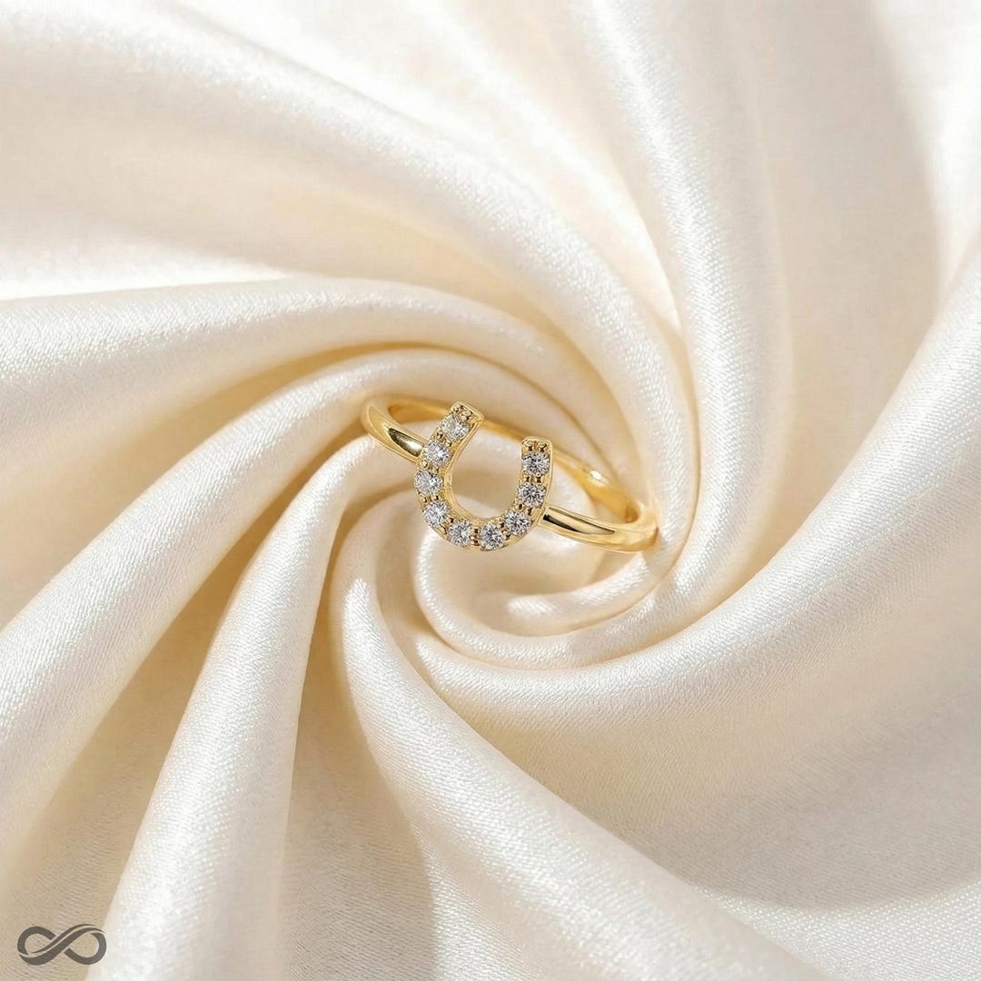 Lucky Ring CZ Horseshoe U Shaped Ring 14k Gold Plated Lab Diamond Women ...
