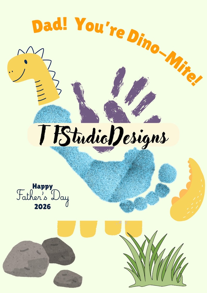 Dinosaur Handprint Footprint Card, Father's Day Craft Printable, Child ...