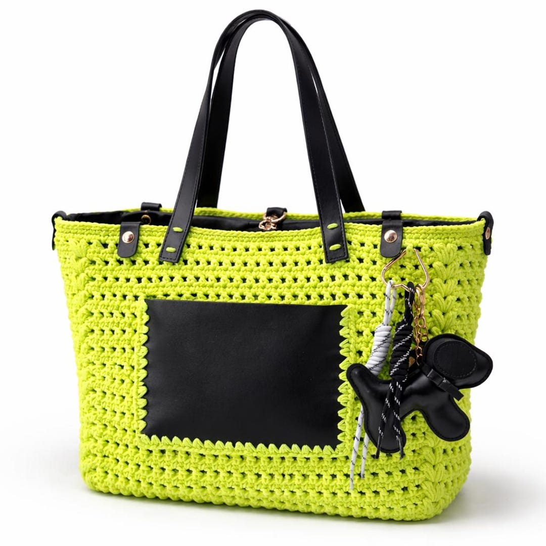 Handmade Neon Green Crochet Shoulder Bag – Removable Snap Leather ...