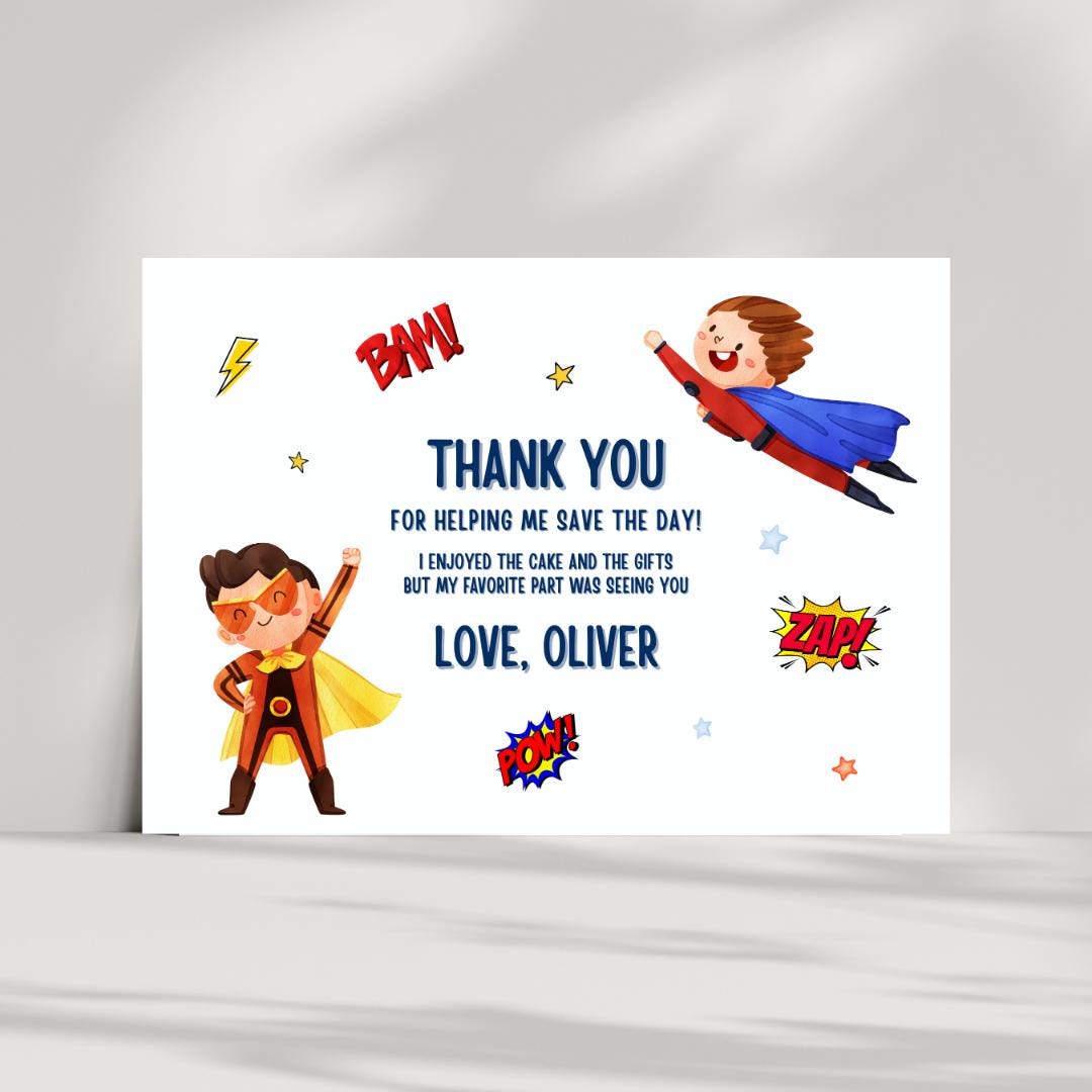 Superhero Thank You Card | Comic Party Printable | Editable Canva ...
