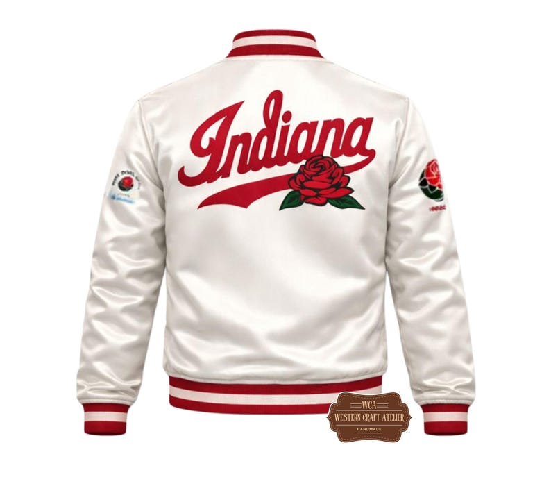 2026 Indiana Hoosiers Rose Bowl Varsity Jacket – White Satin Letterman ...