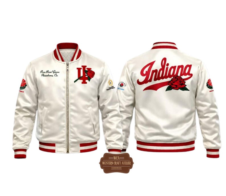 2026 Indiana Hoosiers Rose Bowl Varsity Jacket – White Satin Letterman ...