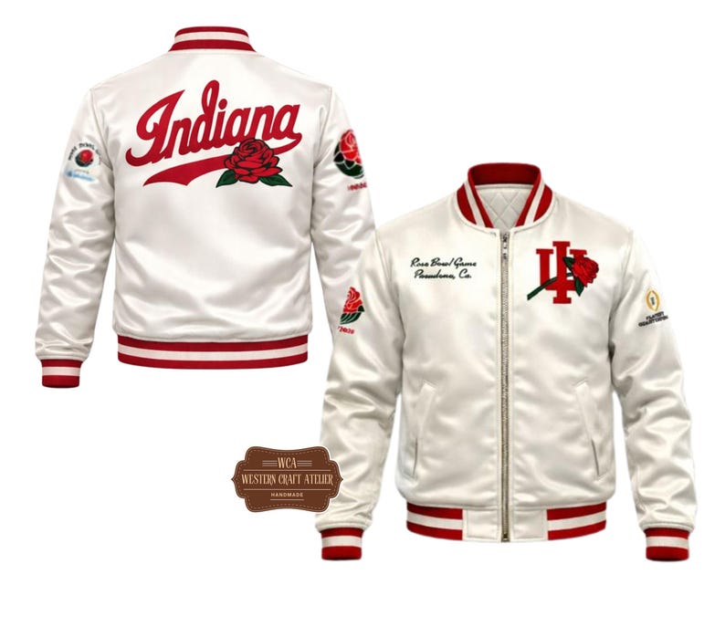 2026 Indiana Hoosiers Rose Bowl Varsity Jacket – White Satin Letterman ...