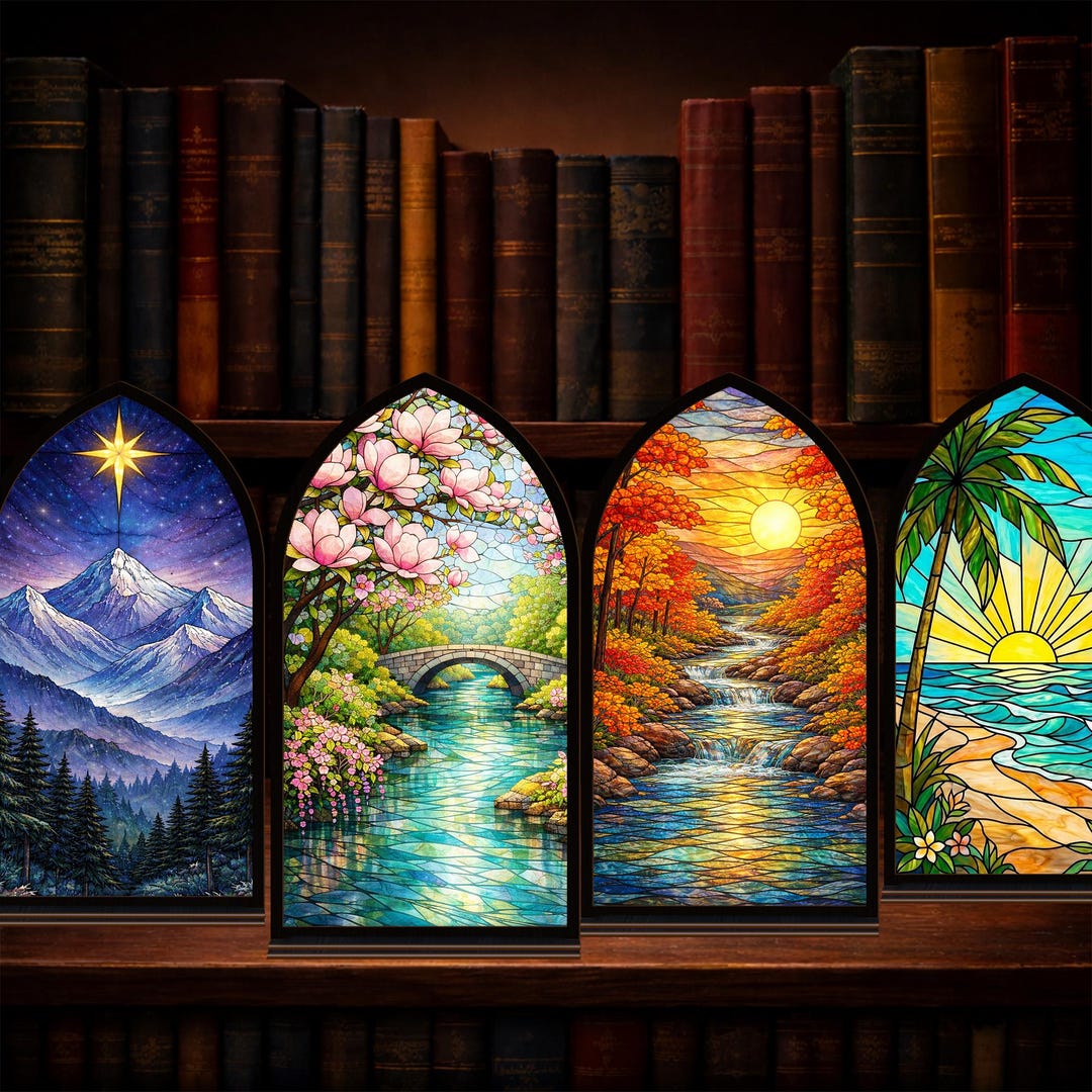 Four Seasons Stained Glass Book Nook – Spring Summer Autumn Winter ...