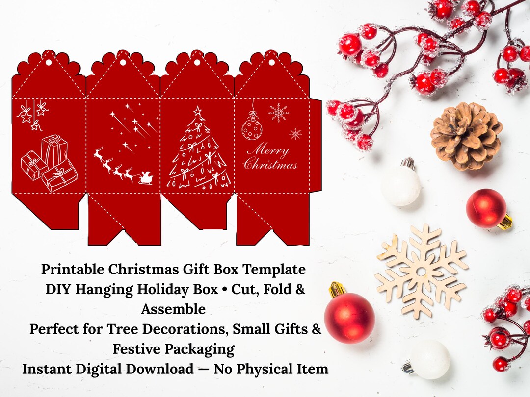 Printable Christmas Gift Box Template | DIY Hanging Box | Holiday Tree ...