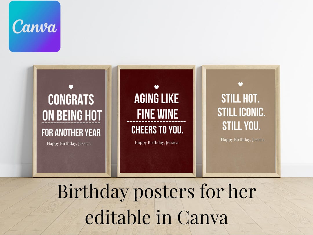 Funny Birthday Poster Set | Sarcastic Gift for Her (canva Template ...