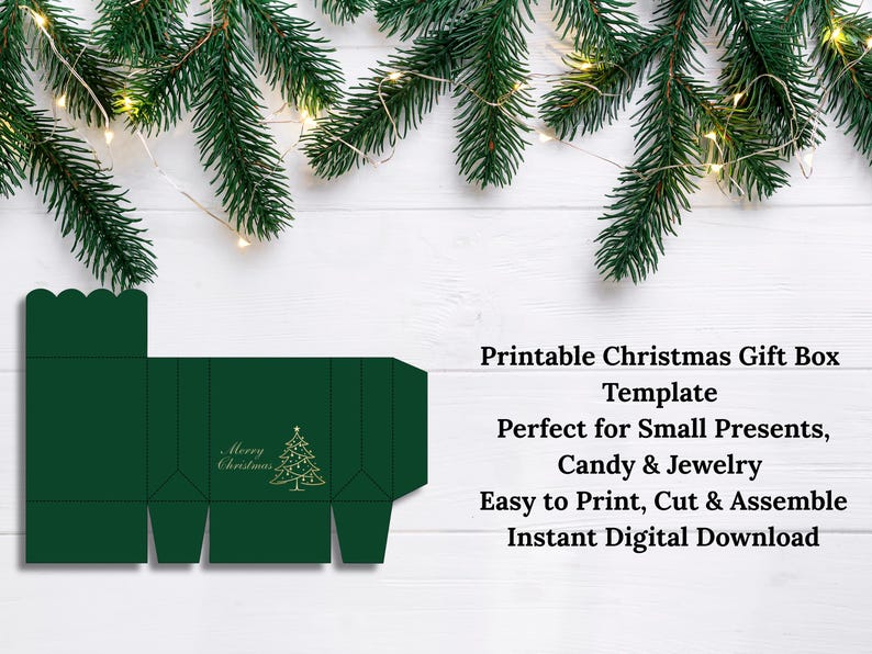 Printable Christmas Gift Box Template (PDF) | Small Present Packaging ...