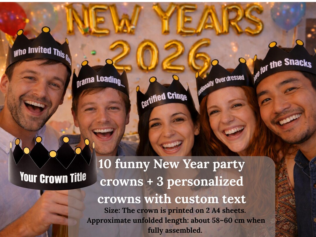 Printable New Year 2026 Party Crowns | Party Accessory + Personalized ...