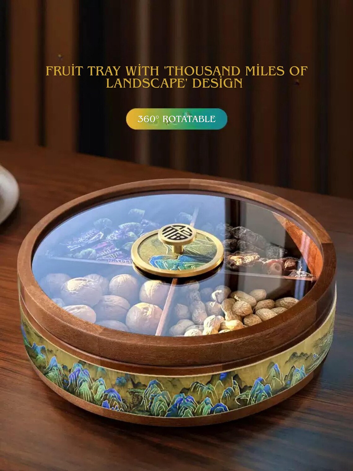 Chinese Style Solid Wood Nut Tray – Fu Character Landscape Design ...