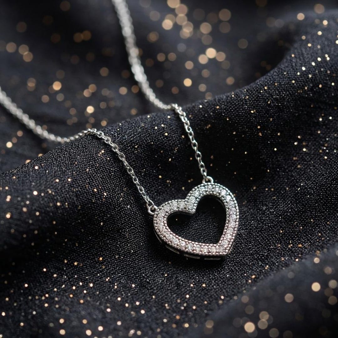 Sparky Open Heart Necklace, Shimmering Stones, Hand-finished Collier ...