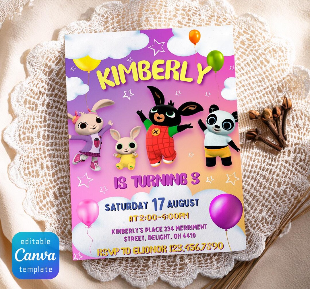 Bing Birthday Invitation, Bunny Printable Invitation, Party Invite ...