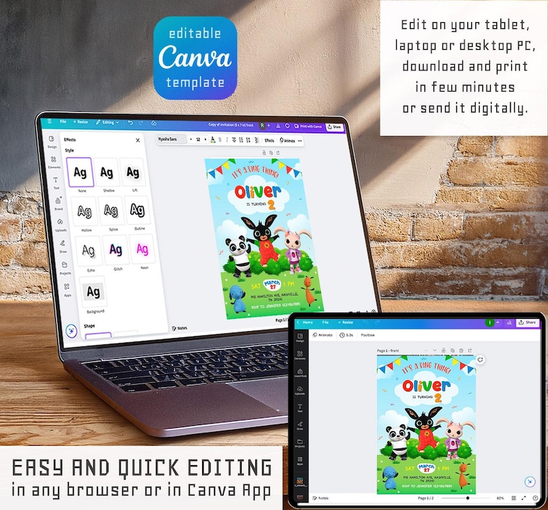 Bing Birthday Invitation, Bunny Printable Invitation, Party Invite ...