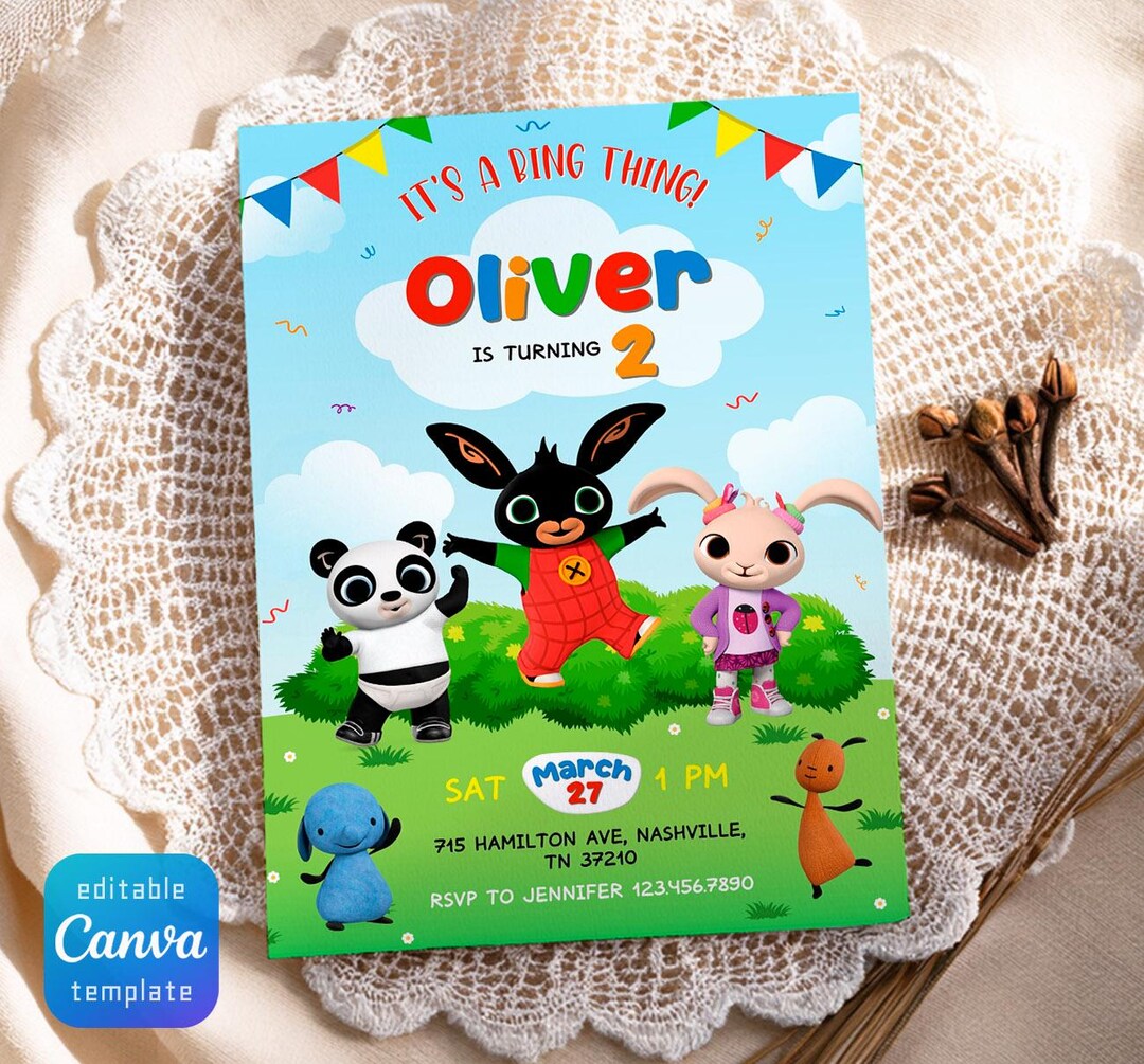 Bing Birthday Invitation, Bunny Printable Invitation, Party Invite ...