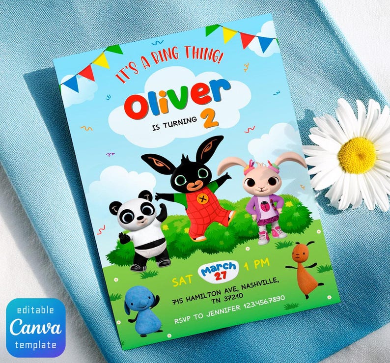 Bing Birthday Invitation, Bunny Printable Invitation, Party Invite ...