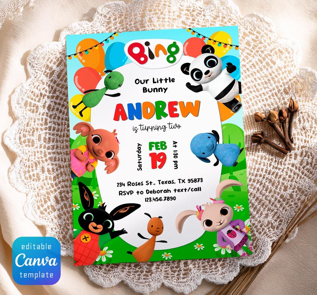 Bing Birthday Invitation, Bunny Printable Invitation, Party Invite ...