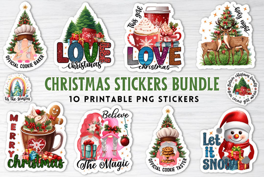 Printable Christmas Sticker Bundle | Digital Holiday Sticker Pack ...