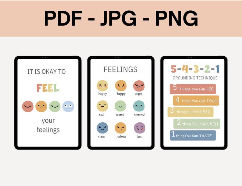 Emotions Chart Kids: Visual Feelings Aid Printable SEL Poster Autism ...