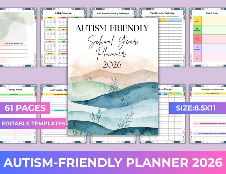 Autism Planner 2026: Pastel Sensory-friendly PDF Daily Organizer With ...