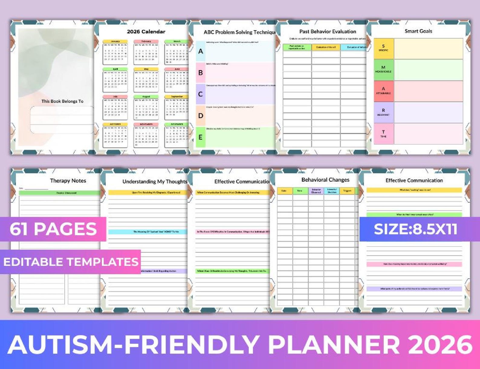 Autism Planner 2026 Pastel PDF: Sensory-friendly Daily Weekly Organizer ...
