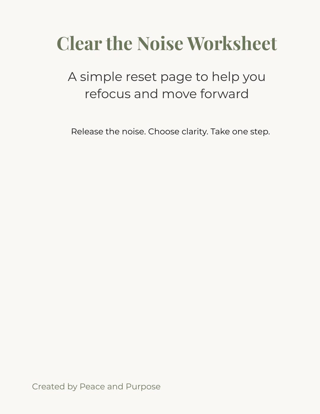 Clear the Noise Worksheet, Printable Brain Dump Worksheet, Focus Reset ...