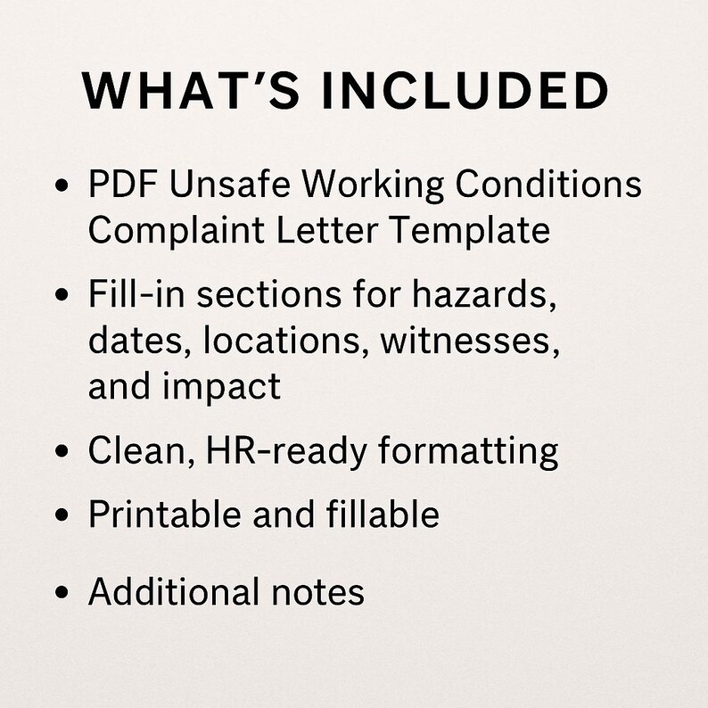 Unsafe Working Conditions Complaint Letter Template | HR Safety Report ...