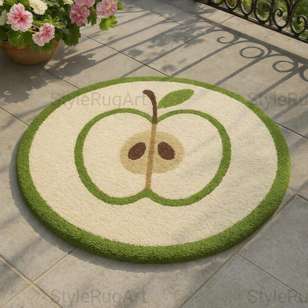 Round Apple Rug | Cute Fruit Tufted Carpet for Kitchen, Kids Room ...