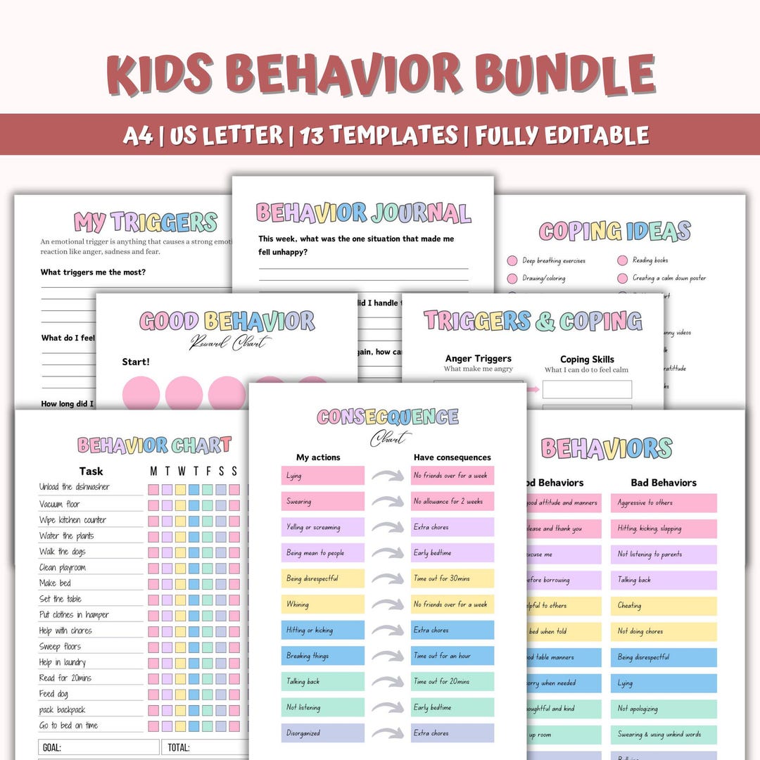 Kids Behavior Chart Bundle | Printable Reward Checklist (digital ...