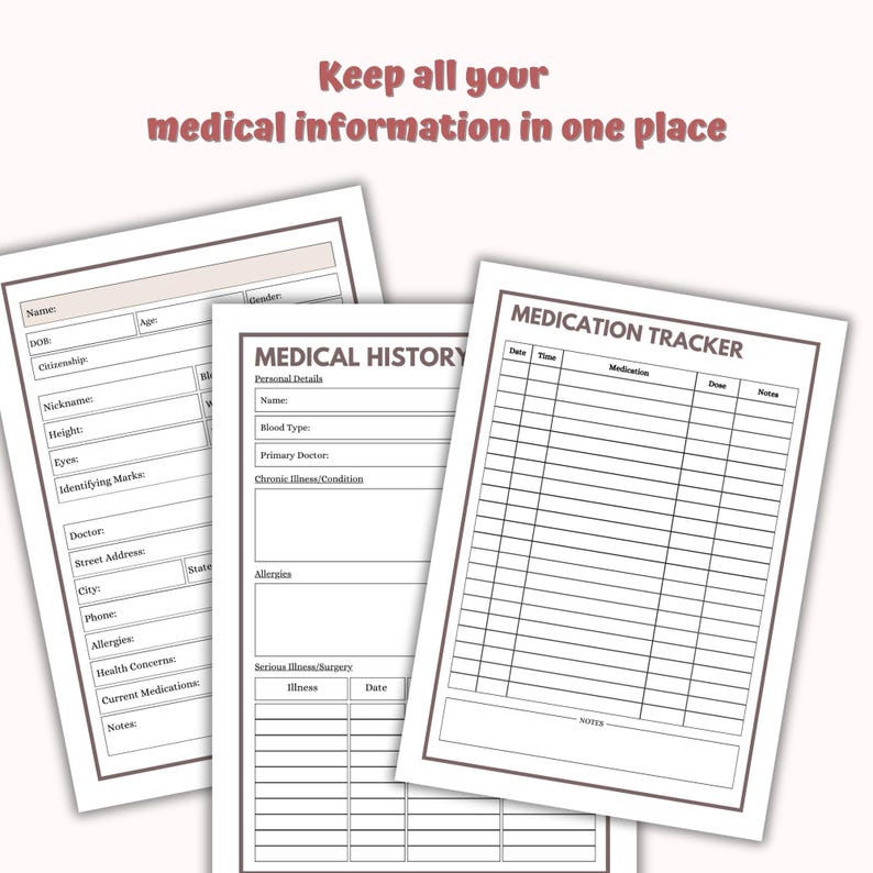 Medical Information Binder Printable: Personal Health Record PDF - Etsy