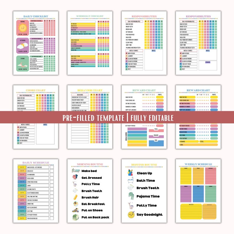 Editable Kids Chore Chart Printable | Daily and Weekly Routine ...