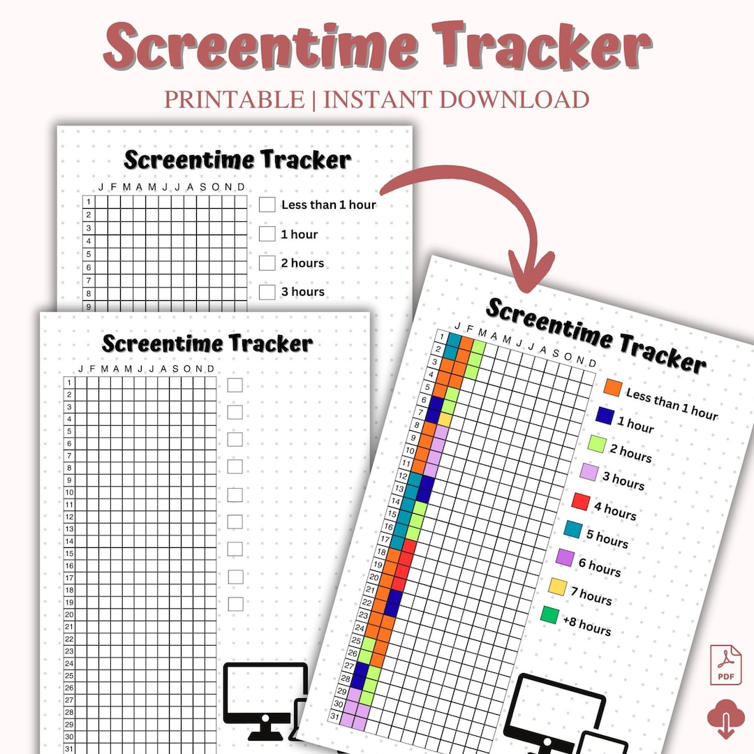 Screen Time Tracker Printable, Yearly Habit Tracker, A4 Journal Insert ...