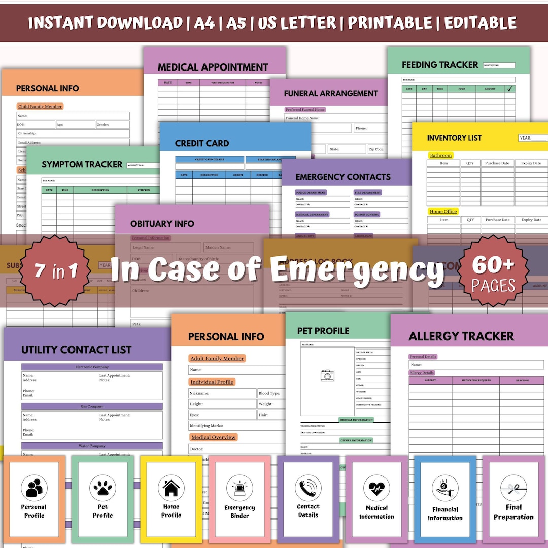 Emergency Binder Planner | Family Safety Organizer (digital Download ...