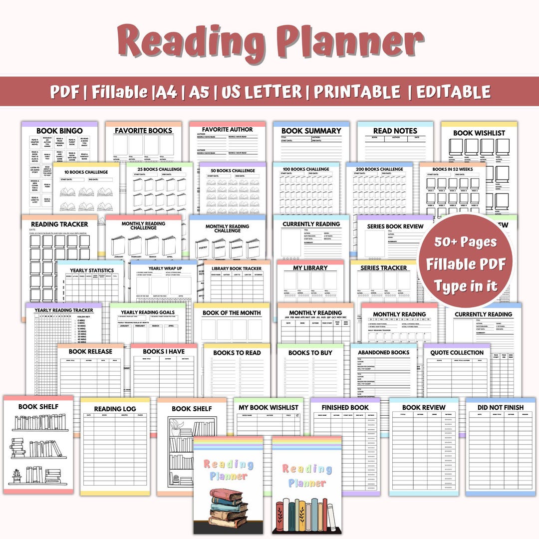 Editable Reading Planner Bundle, Book Review, 100 Books Challenge ...