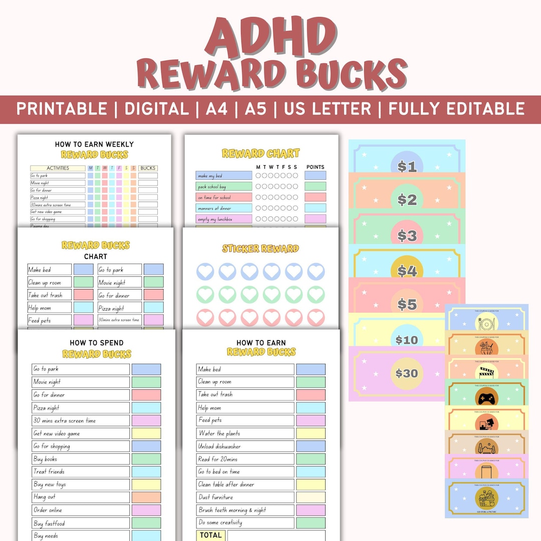 Kids ADHD Reward Chart | Printable Chore Chart & Token Economy System ...