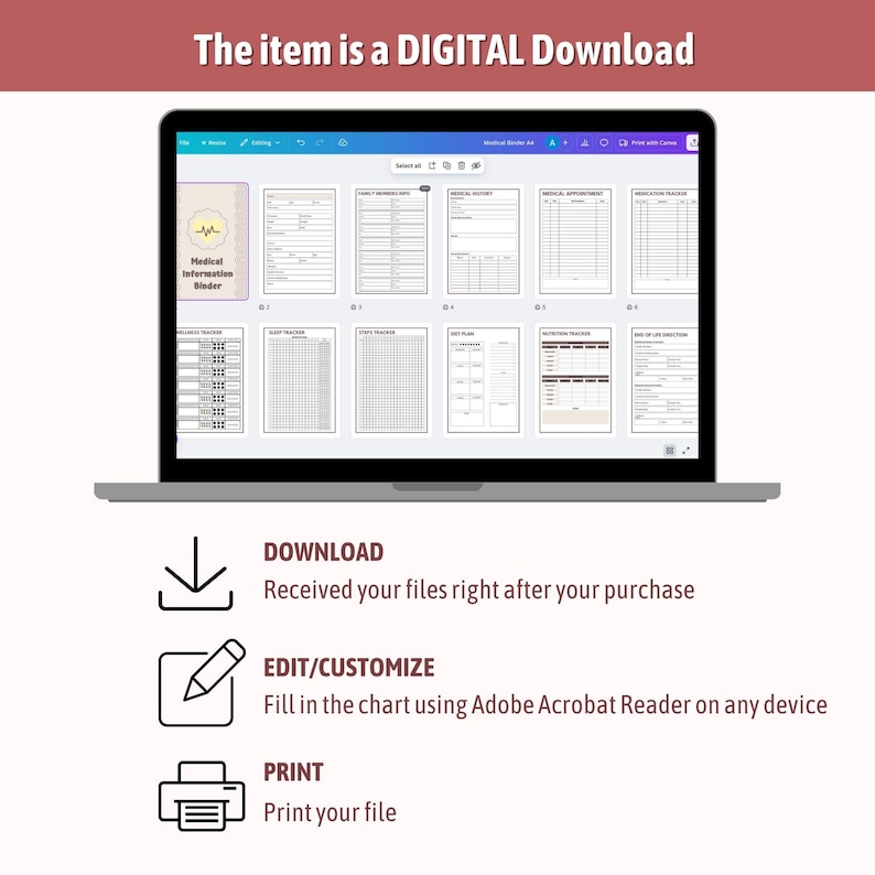 Medical Information Binder Printable: Personal Health Record PDF - Etsy