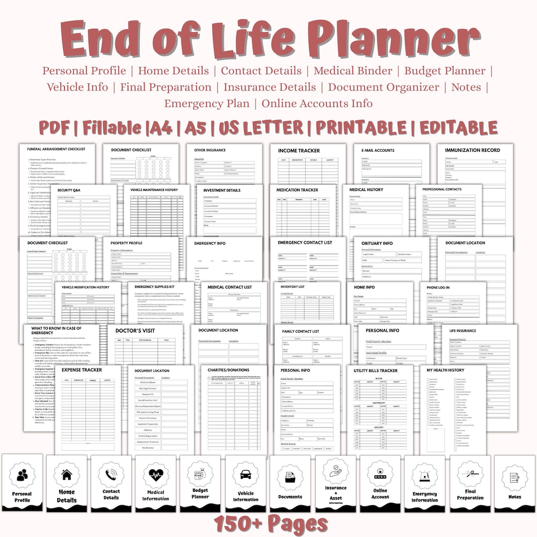 End of Life Planner, Last Wishes Planner, Estate Planning, Will, Final ...