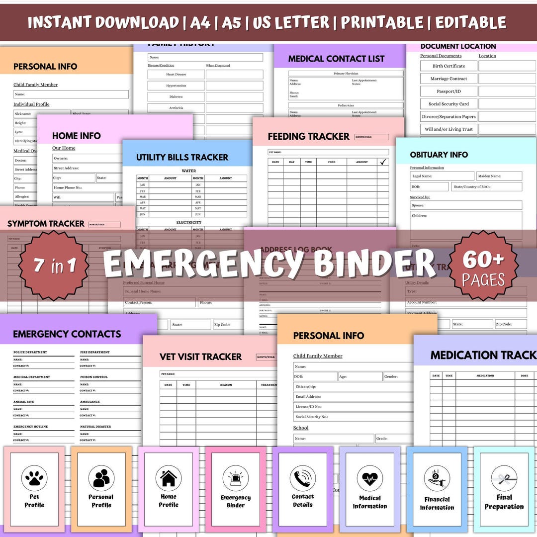 Family Emergency Binder Printable PDF | Emergency Preparedness Planner ...